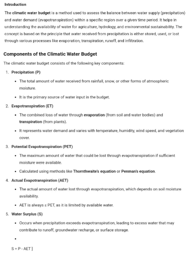 Climatic Water Budget Intro | PDF | Evapotranspiration | Water