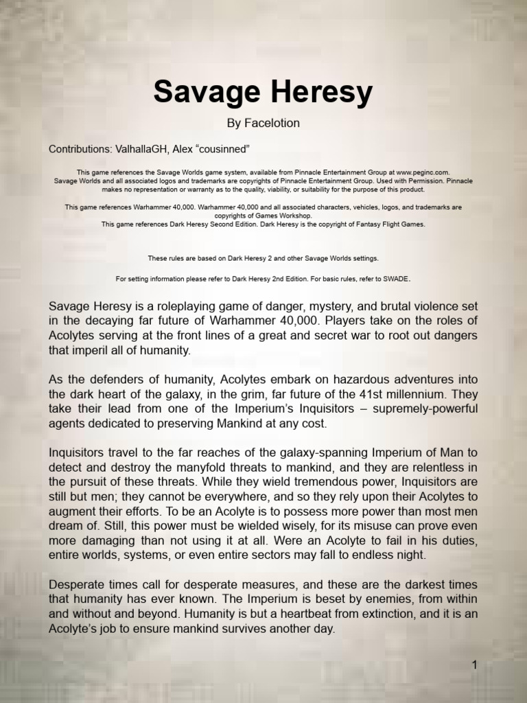 Cópia de Cópia de Savage Heresy - SWADE | PDF