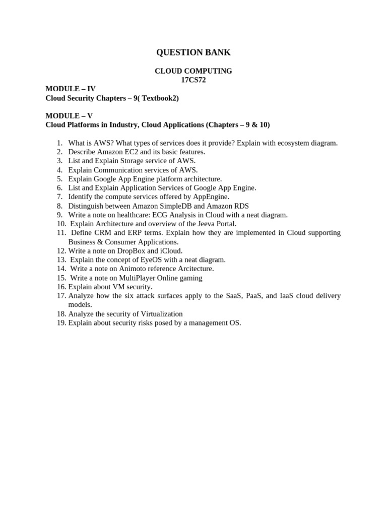 21cs72 Cloud Computing -Question Bank | PDF