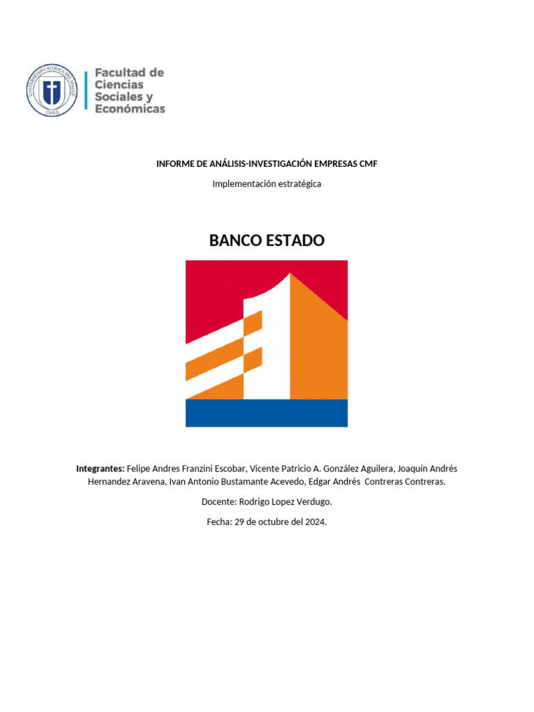 Informe de Analisis - Banco Estado CMF | PDF | Bancos | Indicador de rendimiento