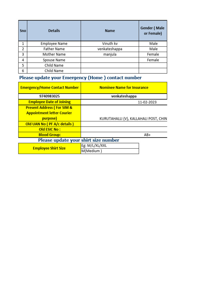 Employee Family and Contact Details Form | PDF