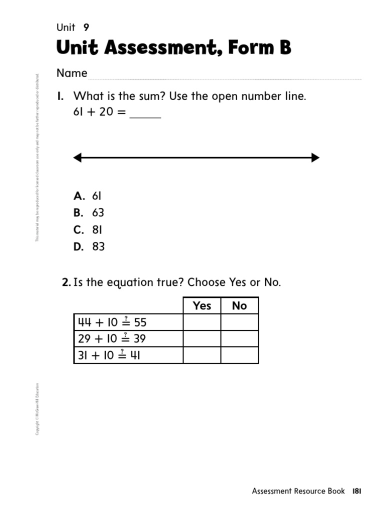 Unit 9 Math Assessment Form B | PDF