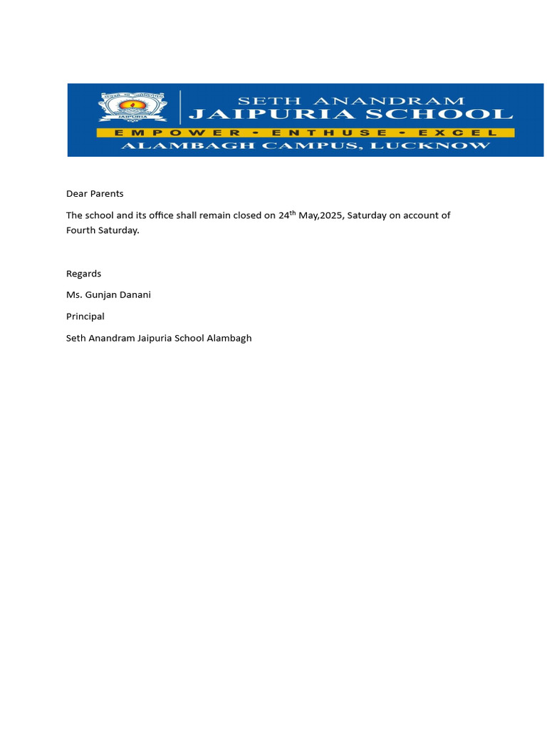 Holiday Circular 24th May | PDF