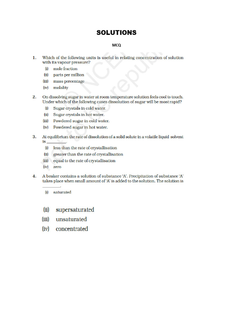 Solution MCQ | PDF