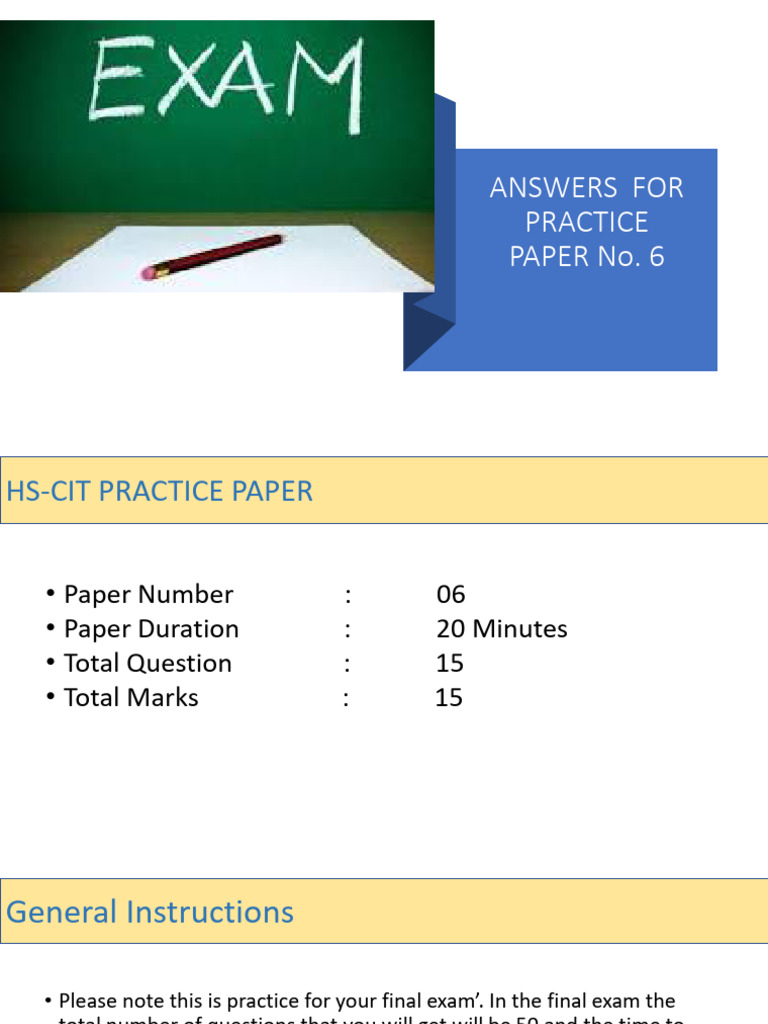 Answers For Hs-Cit Exam Practice Paper 6 | PDF