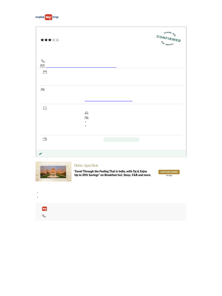 MMT Hotel Reservation Sumesh War | PDF