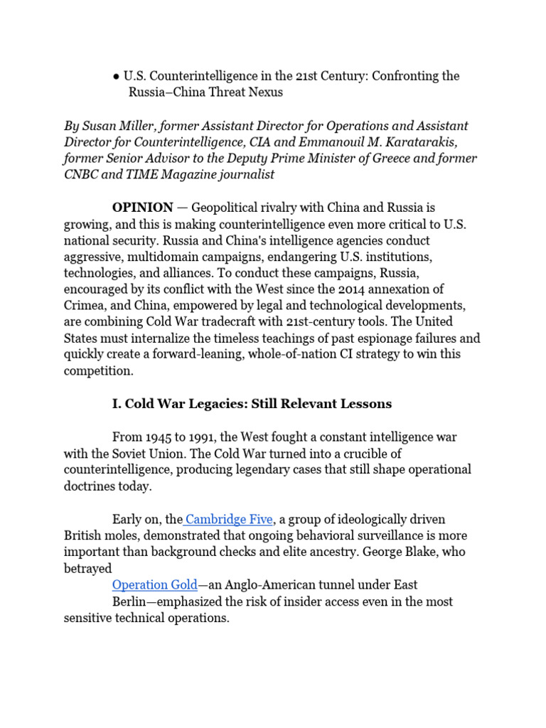 U.S. Counterintelligence vs. Russia-China Threats | PDF ...