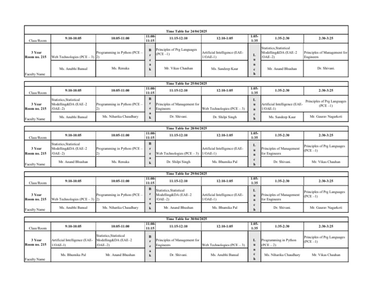 Time-Table For 24-04-24 To 30-04-2025 | PDF