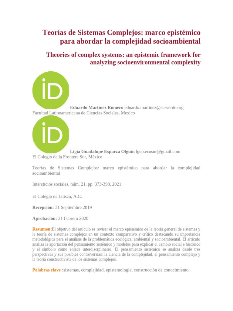 Teorías de Sistemas Complejos Marco Epistémico | PDF | Sistema | Teoría de sistemas