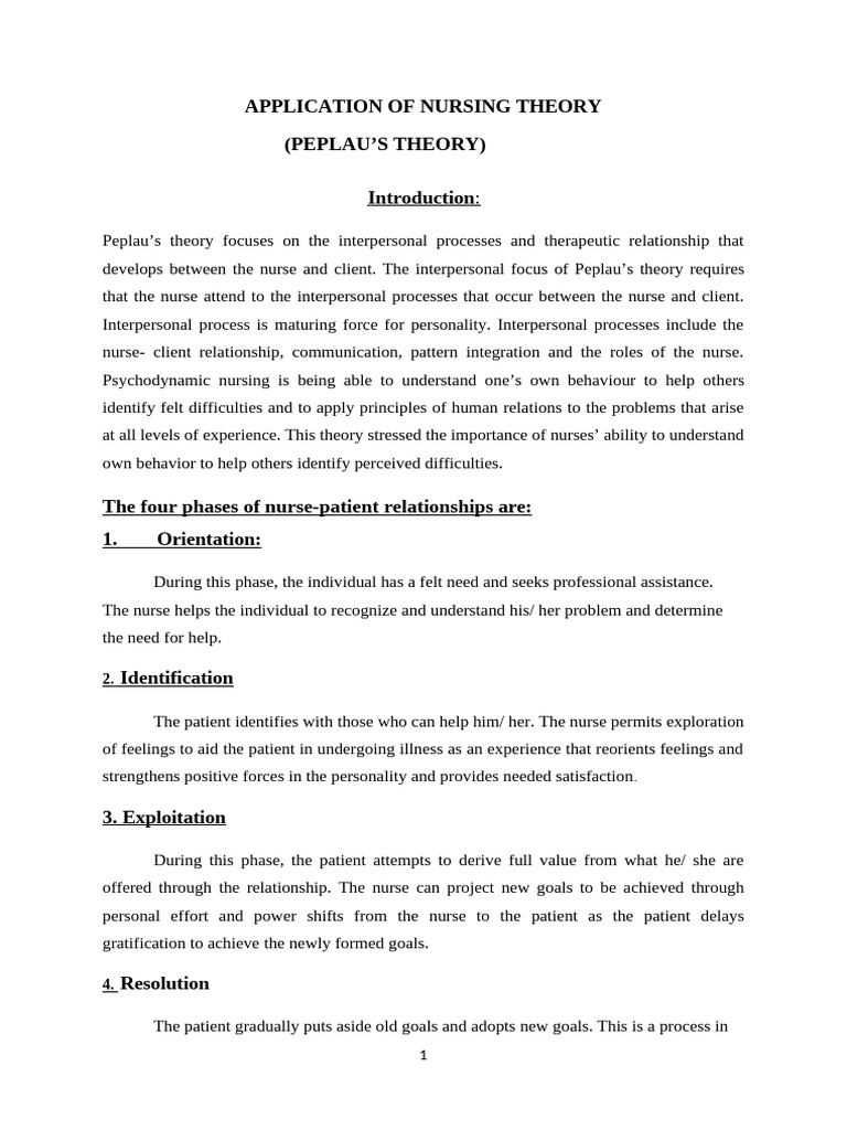 Peplau's Nursing Theory Explained | PDF | Nursing | Psychology