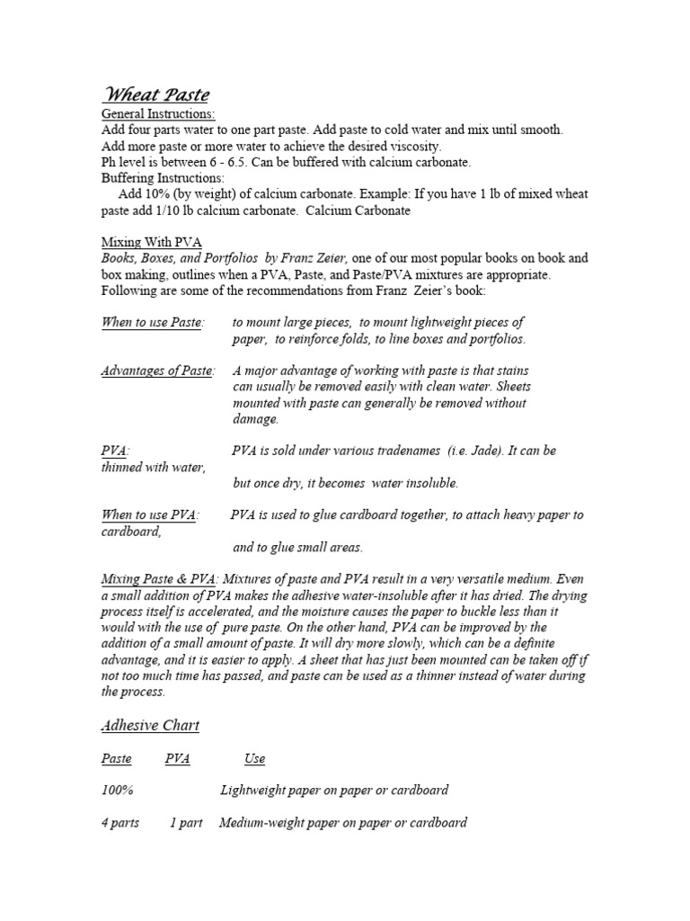 Wheat Paste vs. PVA Adhesives Guide | PDF