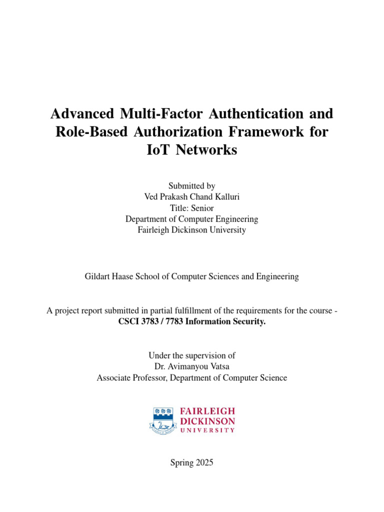 V Advanced Multi Factor Authentication and Role Based Authorization Framework For IoT Networks ...