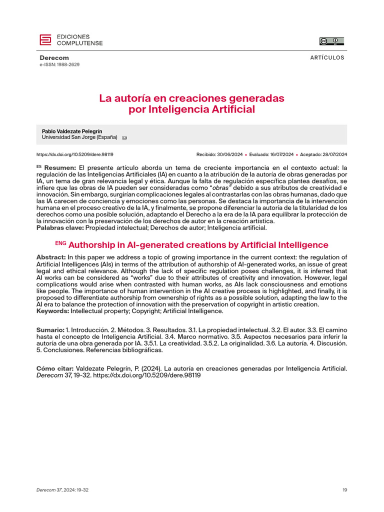 La Autoría en Creaciones Generadas Por Inteligencia Artificial | PDF ...