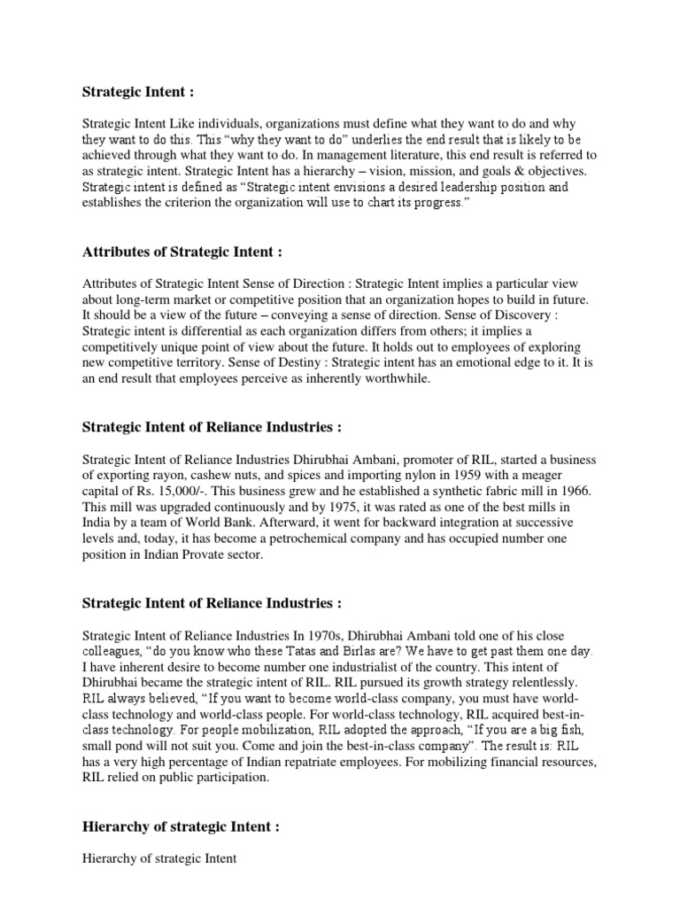 Strategic Intent | Goal | Strategic Management | Free 30-day Trial | Scribd