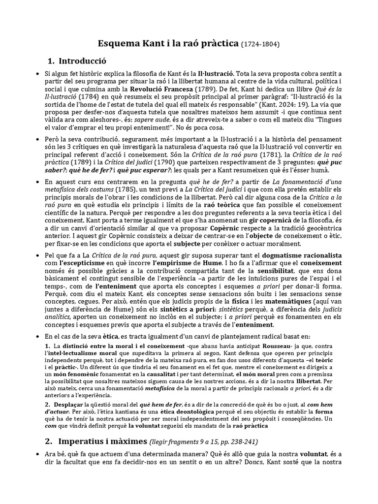 Esquema Kant I La Raó Pràctica | PDF