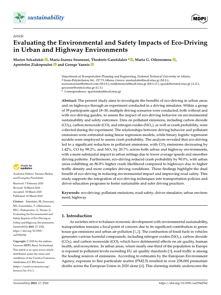 Evaluating The Environmental and Safety Impacts of Eco-Driving in Urban ...