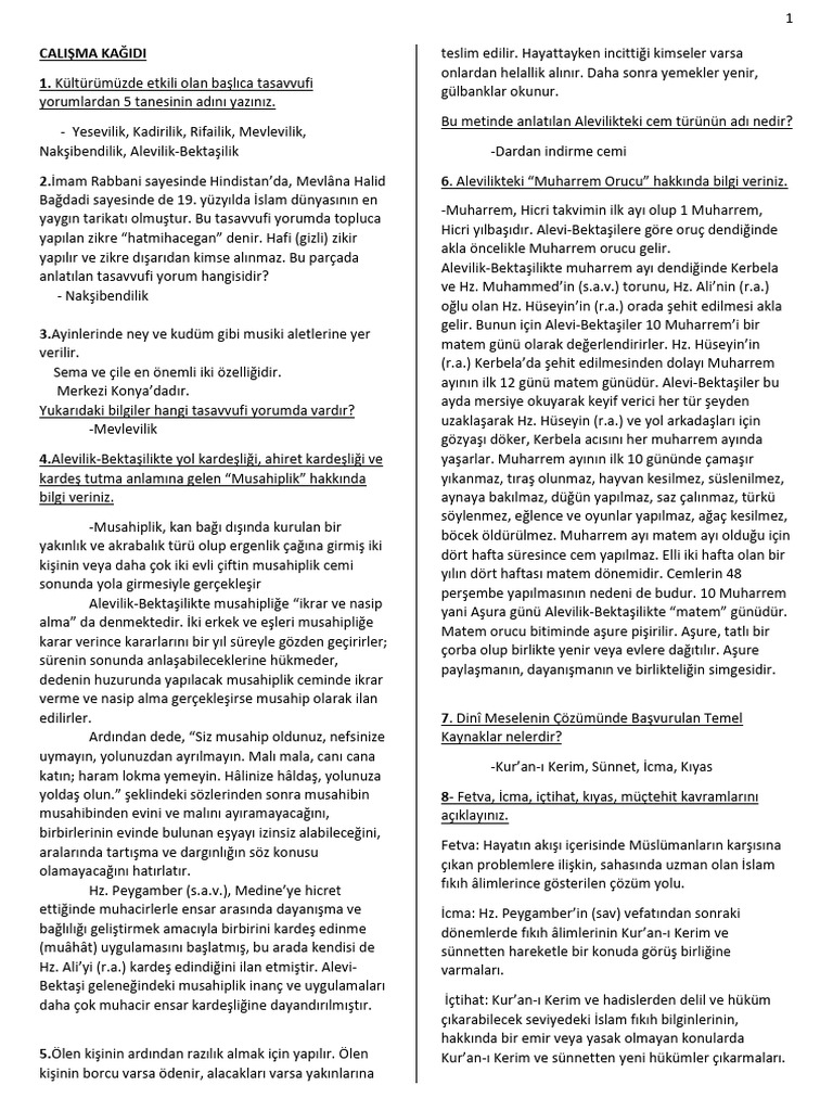 12.Snf 2.Dnm 2.Snv Calişma Kağidi | PDF