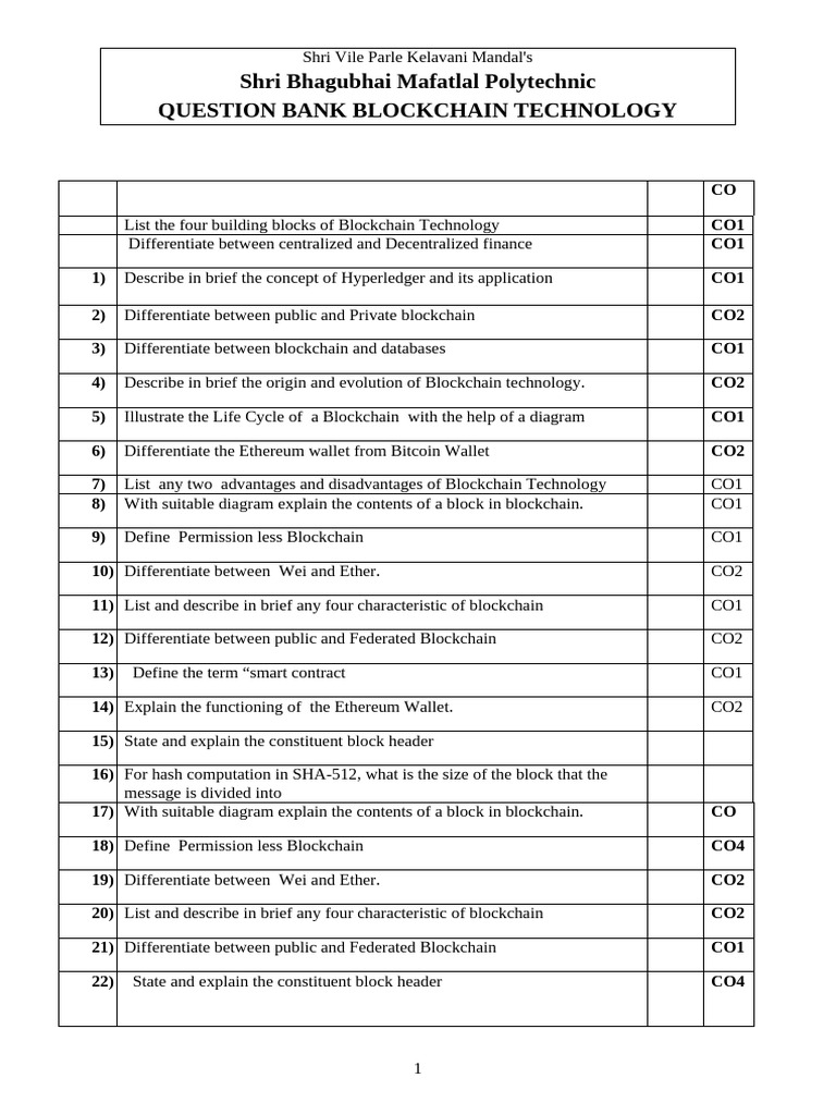 Blockchain Technology-Student Question Bank | PDF | Cryptography | Bitcoin