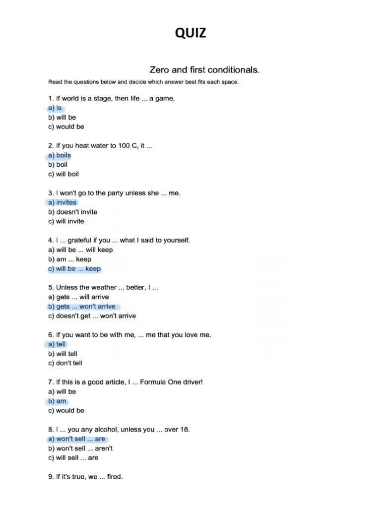 Quiz 0 - 1 Conditional - Answers | PDF