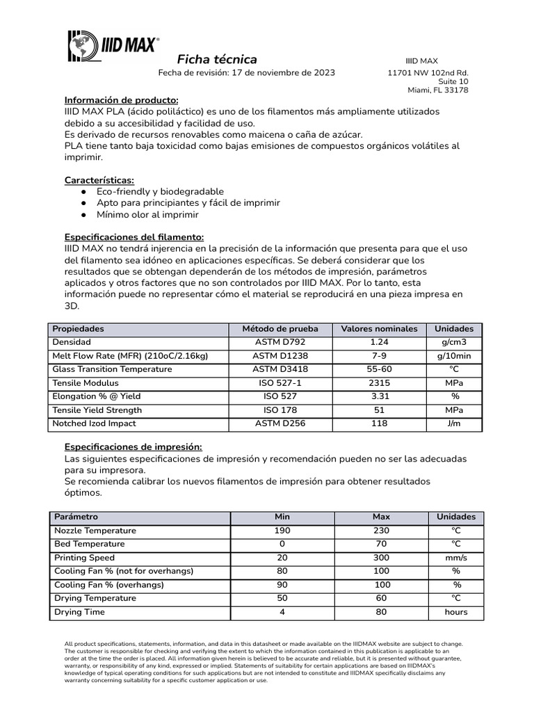 Ficha Técnica Español IIID MAX | PDF