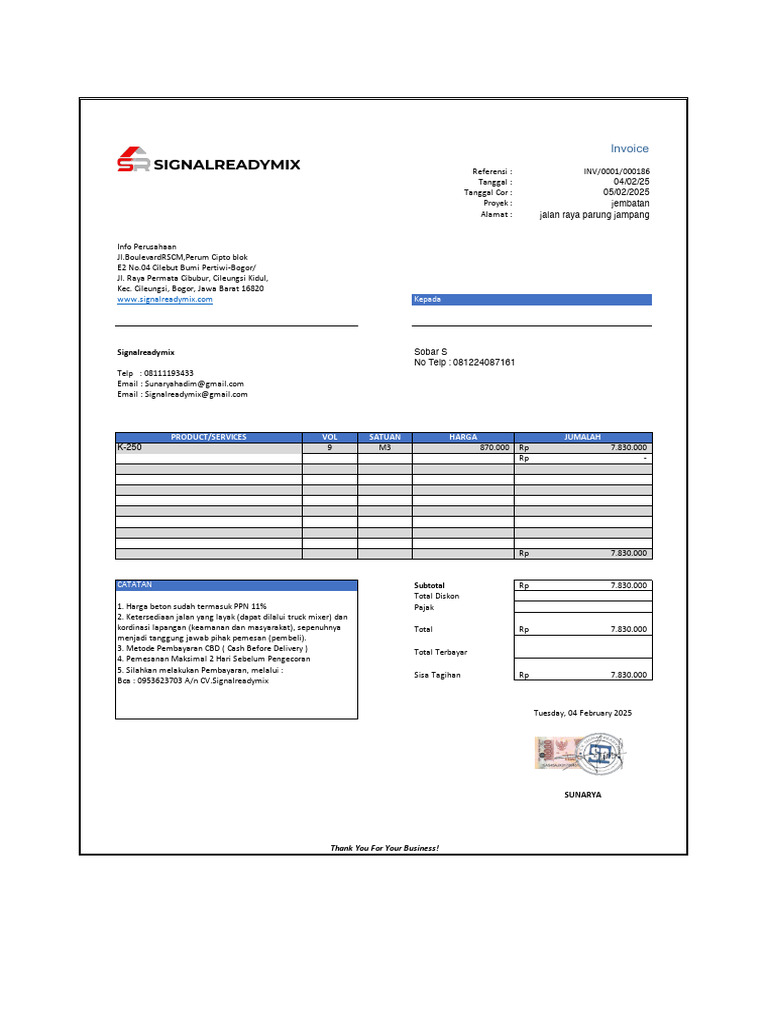 Invoice Beton Sobar S | PDF