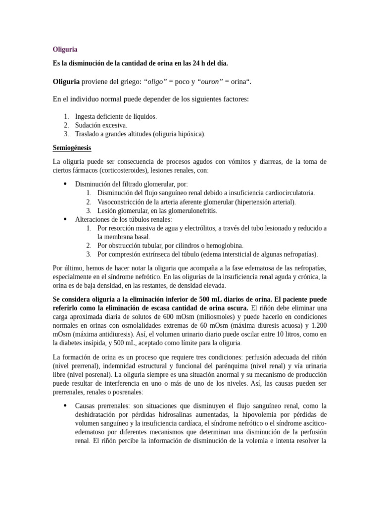 Oliguria y Anuria: Definición y Causas | PDF | Riñón | Especialidades ...