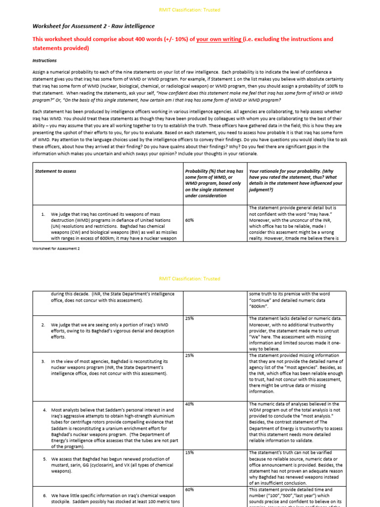 Iraq WMD Assessment Worksheet | PDF | Weapons Of Mass Destruction ...