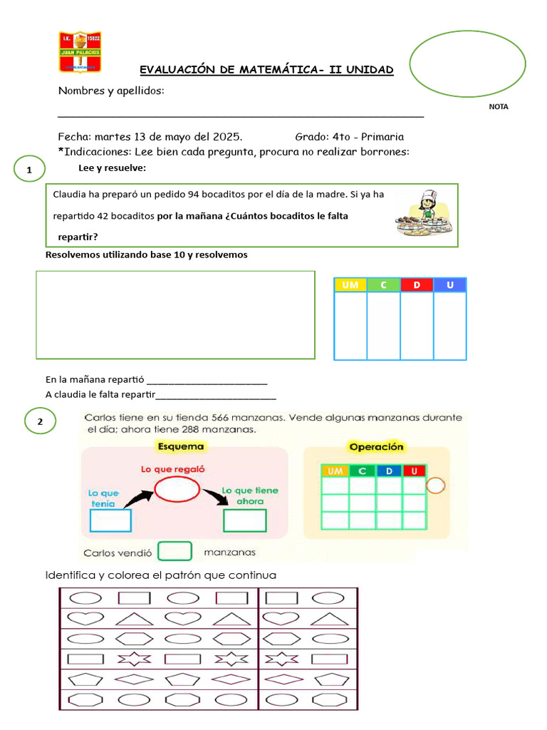 Evaluación Mate II UNIDAD | PDF