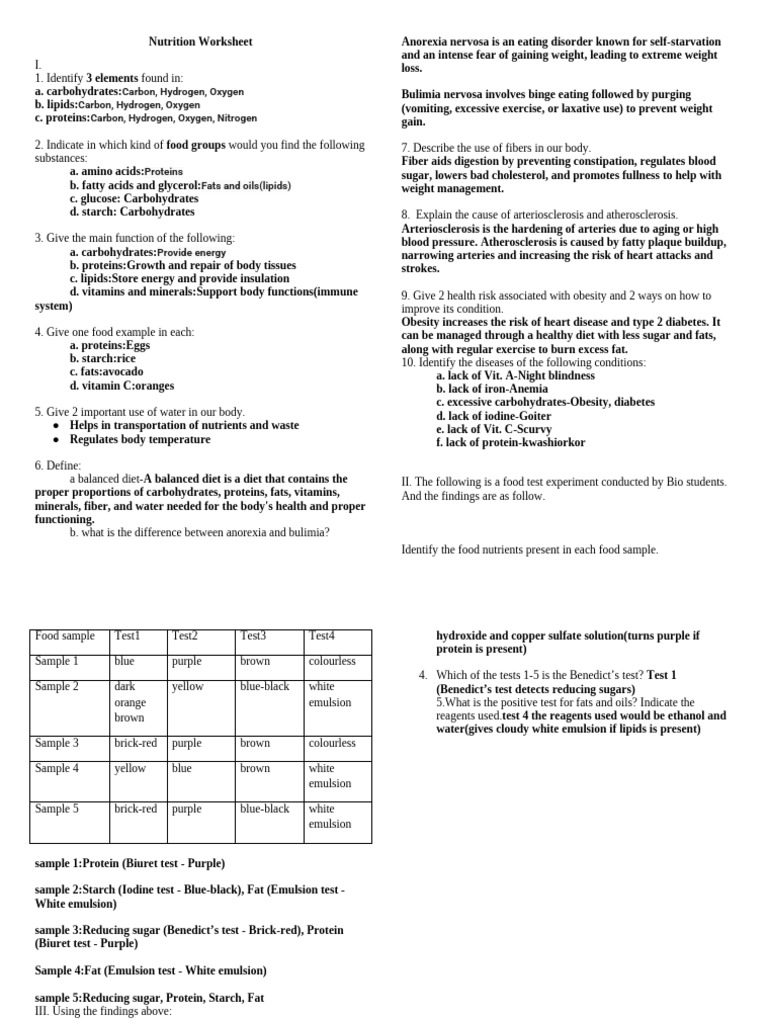 Comprehensive Nutrition Worksheet Guide | PDF | Atherosclerosis ...