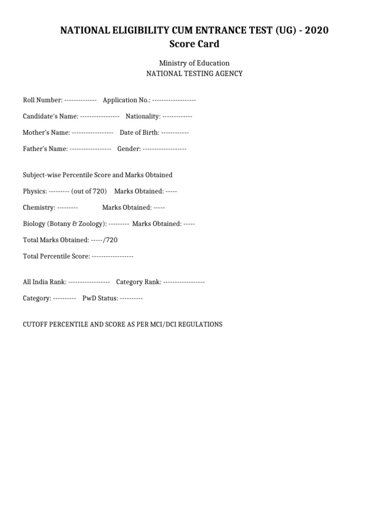 NEET Score Card Template | PDF