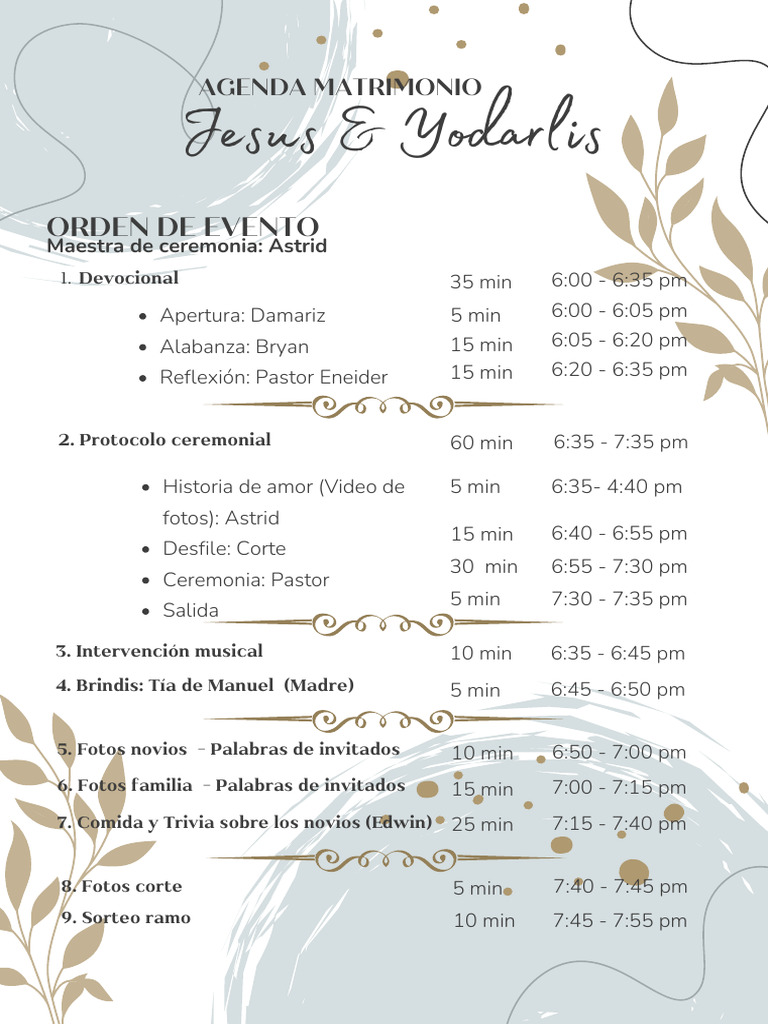 Agenda Matrimonio Manuel & Leidy PDF | PDF