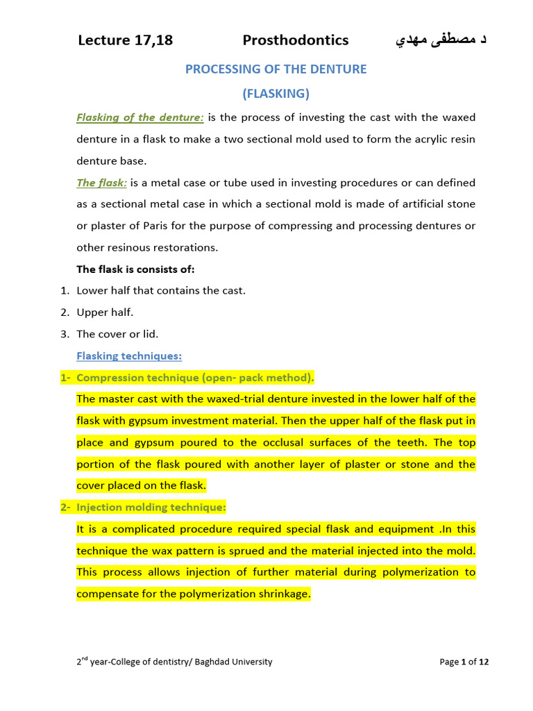 Processing of The Denture | PDF | Dentures | Plaster