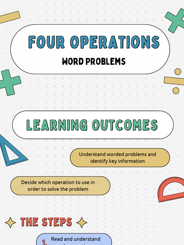 Four Operations Word Problems Presentations in Outlined Minimal Style ...