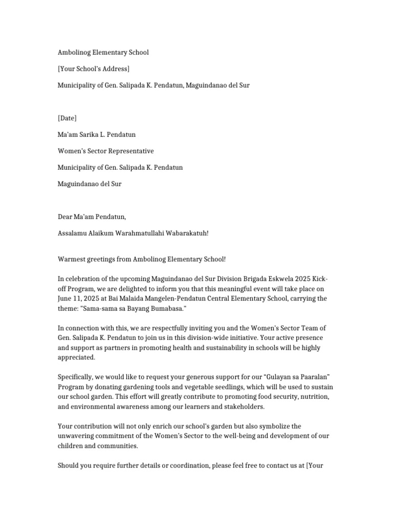 Letter Request Gulayan Pendatun | PDF