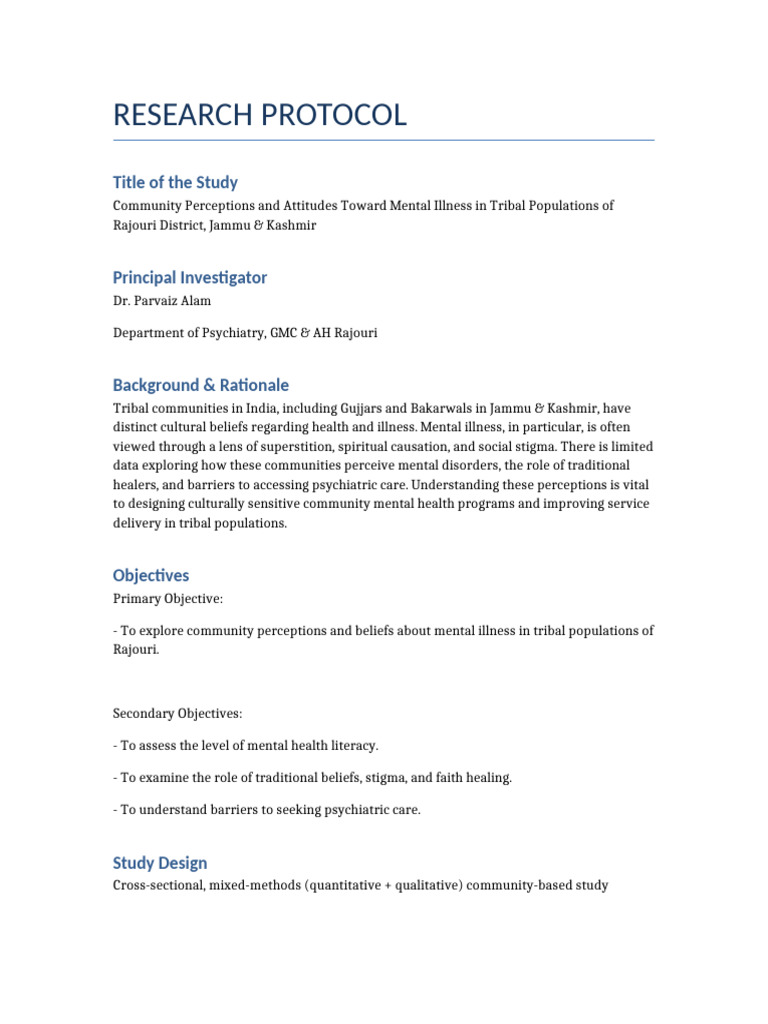 Community Perceptions Protocol | PDF | Mental Disorder | Psychiatry