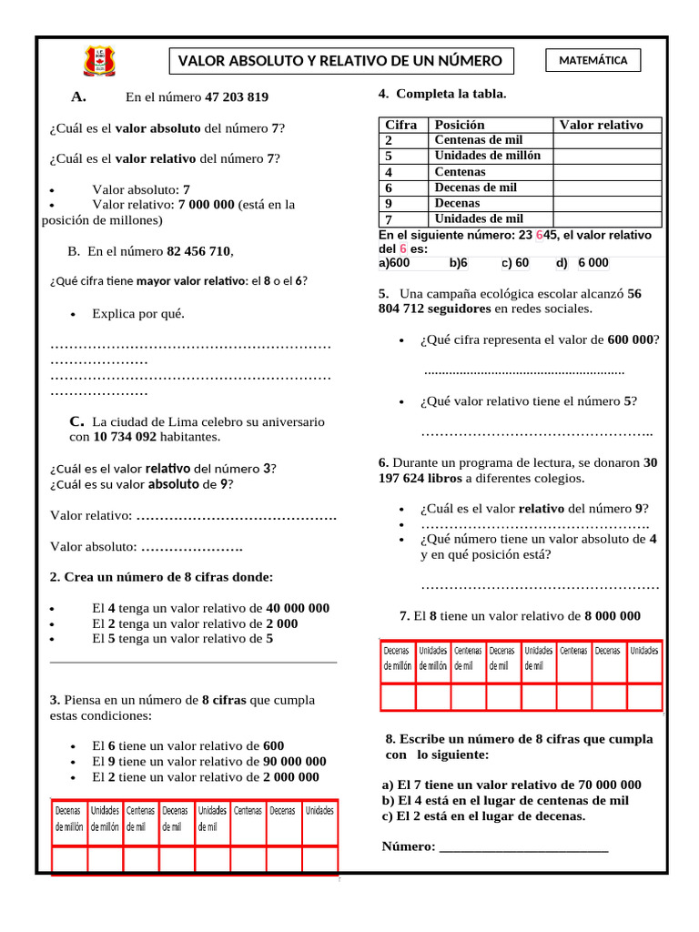 Valor Absoluto y Relativo en Matemáticas | PDF