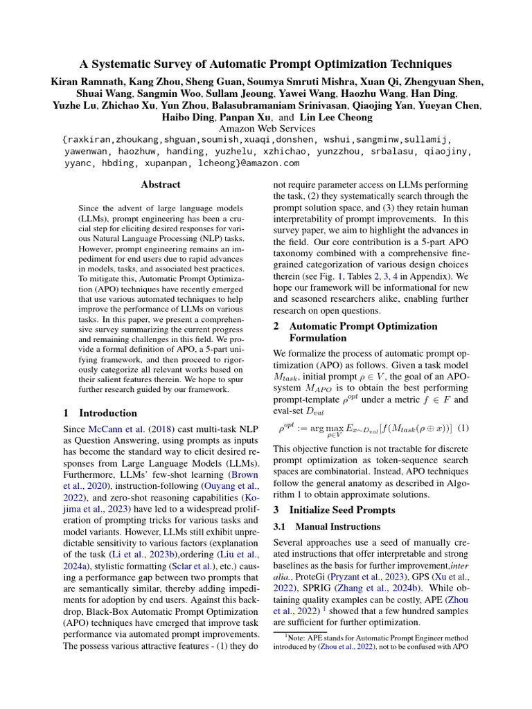 A Systematic Survey of Automatic Prompt Optimization Techniques | PDF | Mathematical ...