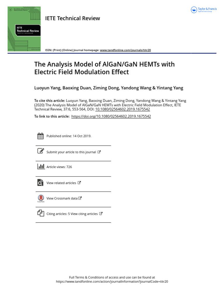 The Analysis Model of AlGaN GaN HEMTs With Electric Field Modulation Effect | PDF ...