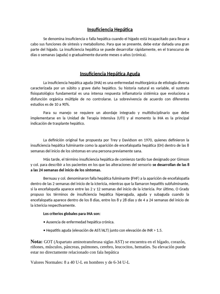 Insuficiencia Hepática: Causas y Manejo | PDF | Transaminasa | Sangre