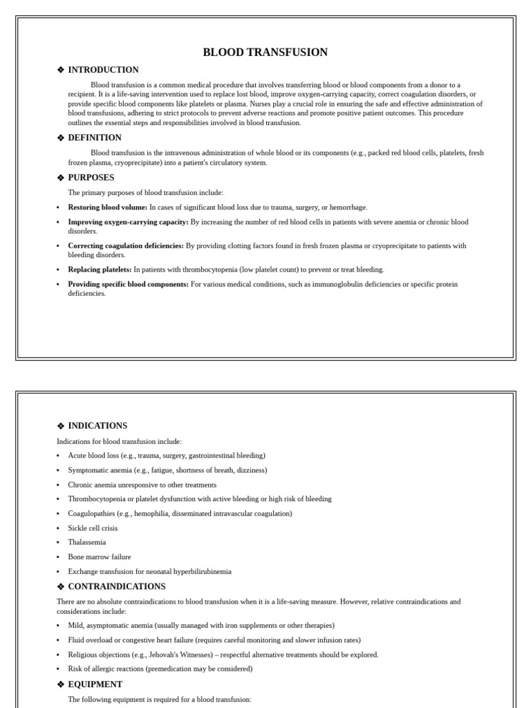 Blood Transfusion Procedure | PDF | Bleeding | Blood Transfusion
