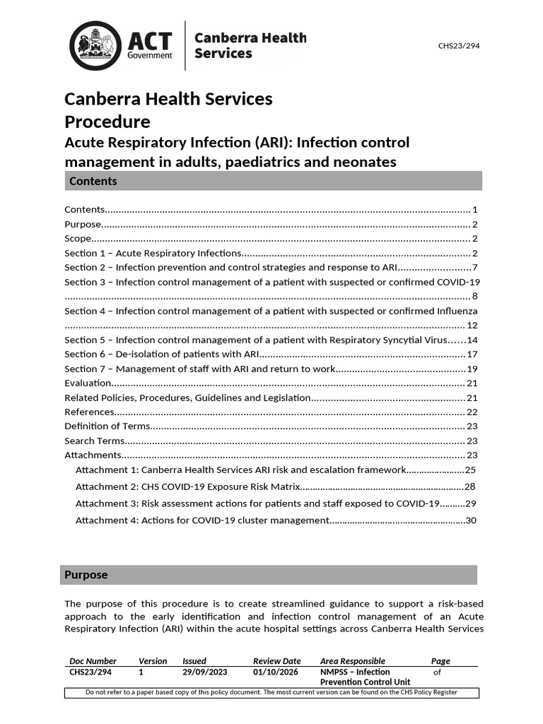Acute Respiratory Infection ARI Infection Control Management in Adults ...