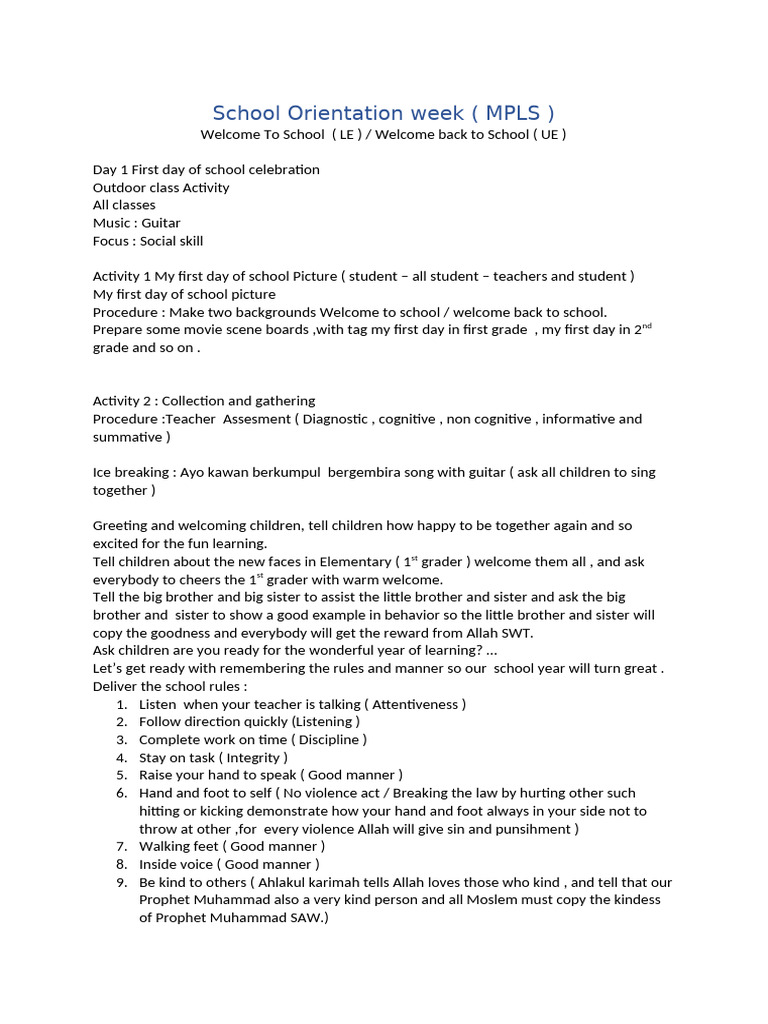 School Orientation Week | PDF