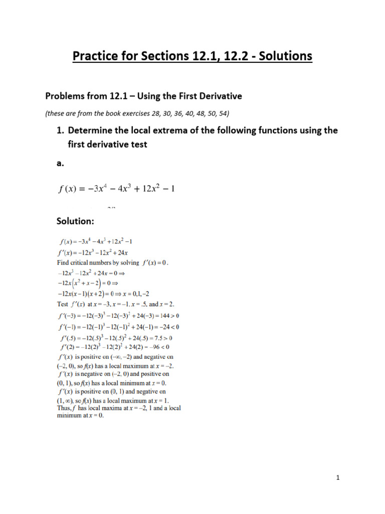 Soltuions of Practice for 12.1 and 12.2 | PDF