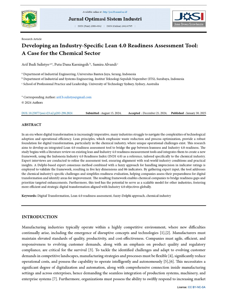 Lean 4.0 Readiness Tool for Chemicals | PDF | Internet Of Things | Lean ...