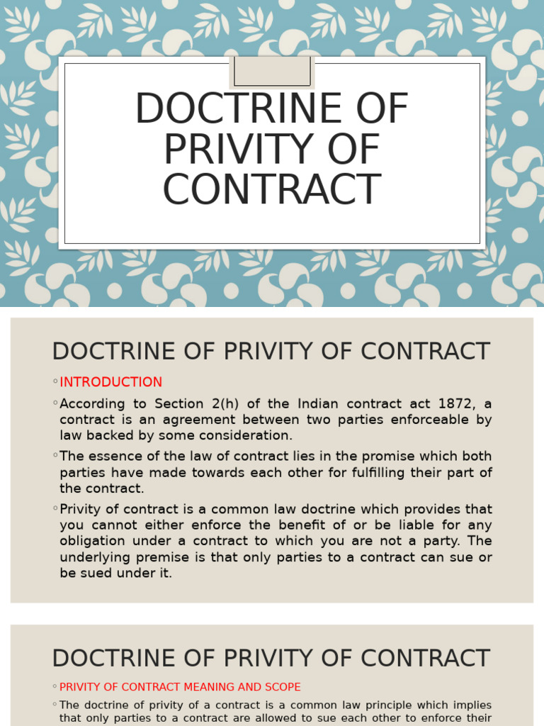 6. Doctrine of Privity of Contract | PDF | Lease | Legal Liability