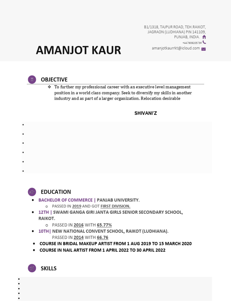 Resume AMANJOT KAUR MAKEUP | PDF