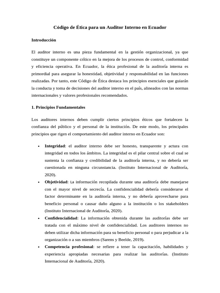 Código de Ética para Un Auditor Interno | PDF | Auditoría | Contralor