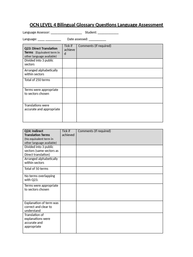 Glossary Assessment Form | PDF