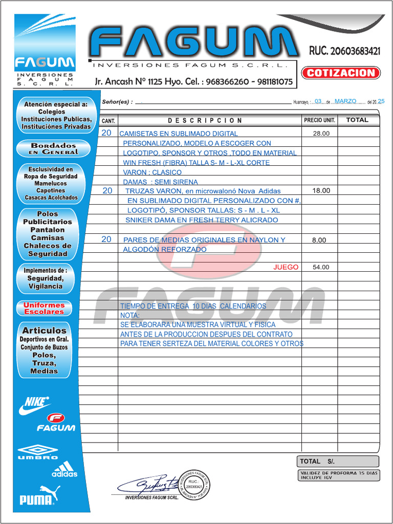 Proforma Adulto 2025 | PDF