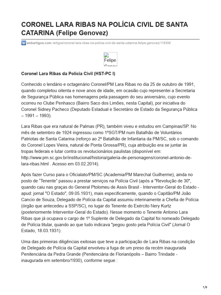 CORONEL LARA RIBAS NA POLÍCIA CIVIL DE SANTA CATARINA Felipe Genovez ...